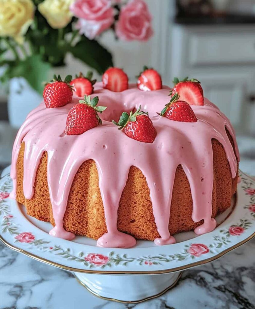 Strawberry Honeybun Cake with Strawberry Cream Icing