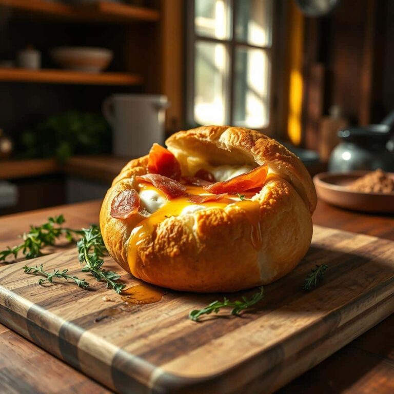 Baked Brie Bread Bowl with Prosciutto and Honey