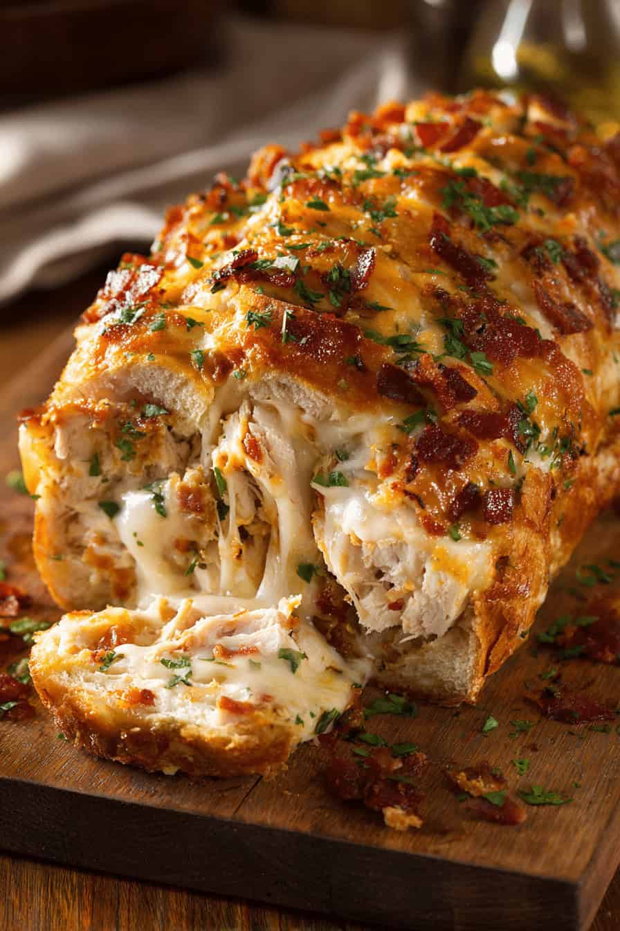 Cheesy Chicken and Bacon-Stuffed Bread Loaf - Runoflif
